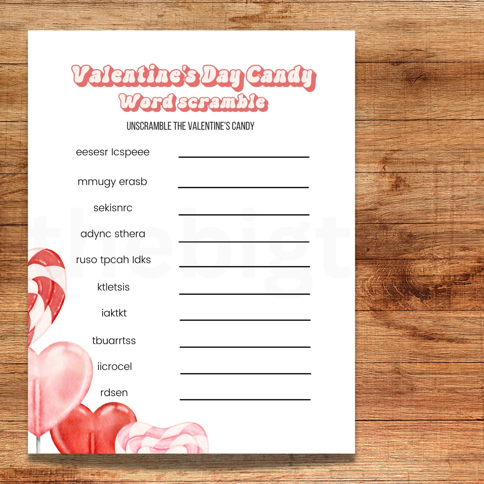 Valentine's Day Candy Word Scramble Game | Valentine Printable Games ...