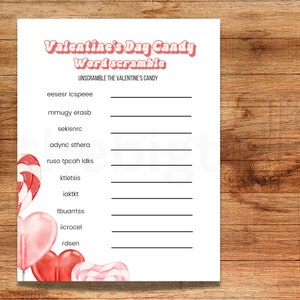 Valentine's Day Candy Word Scramble Game | Valentine Printable Games ...