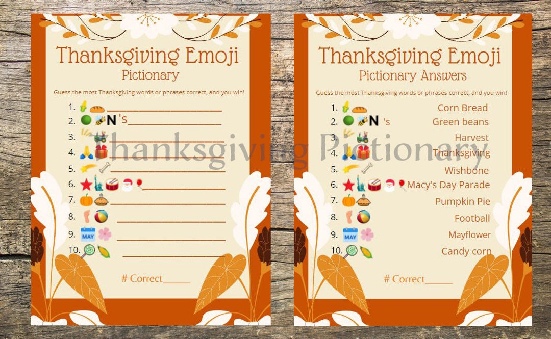Thanksgiving Emoji Game, Emoji Pictionary, Printable Games, Instant ...