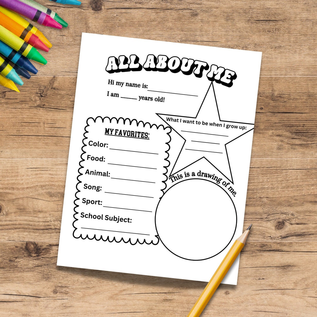 PRINTABLE All About Me Worksheet, Printable Activity for Kids, First ...