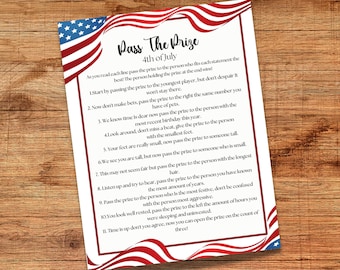 Fourth of July Pass the Prize Game, Printable Family Games, Patriotic ...