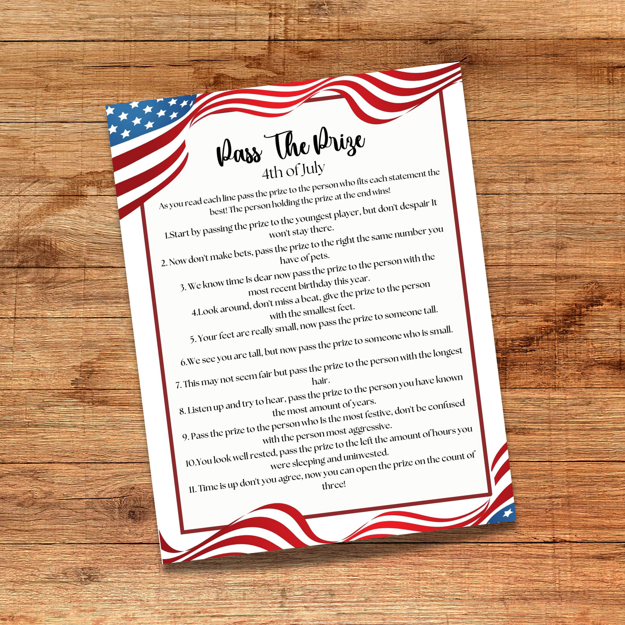 Fourth of July Pass the Prize Game, Printable Family Games, Patriotic ...