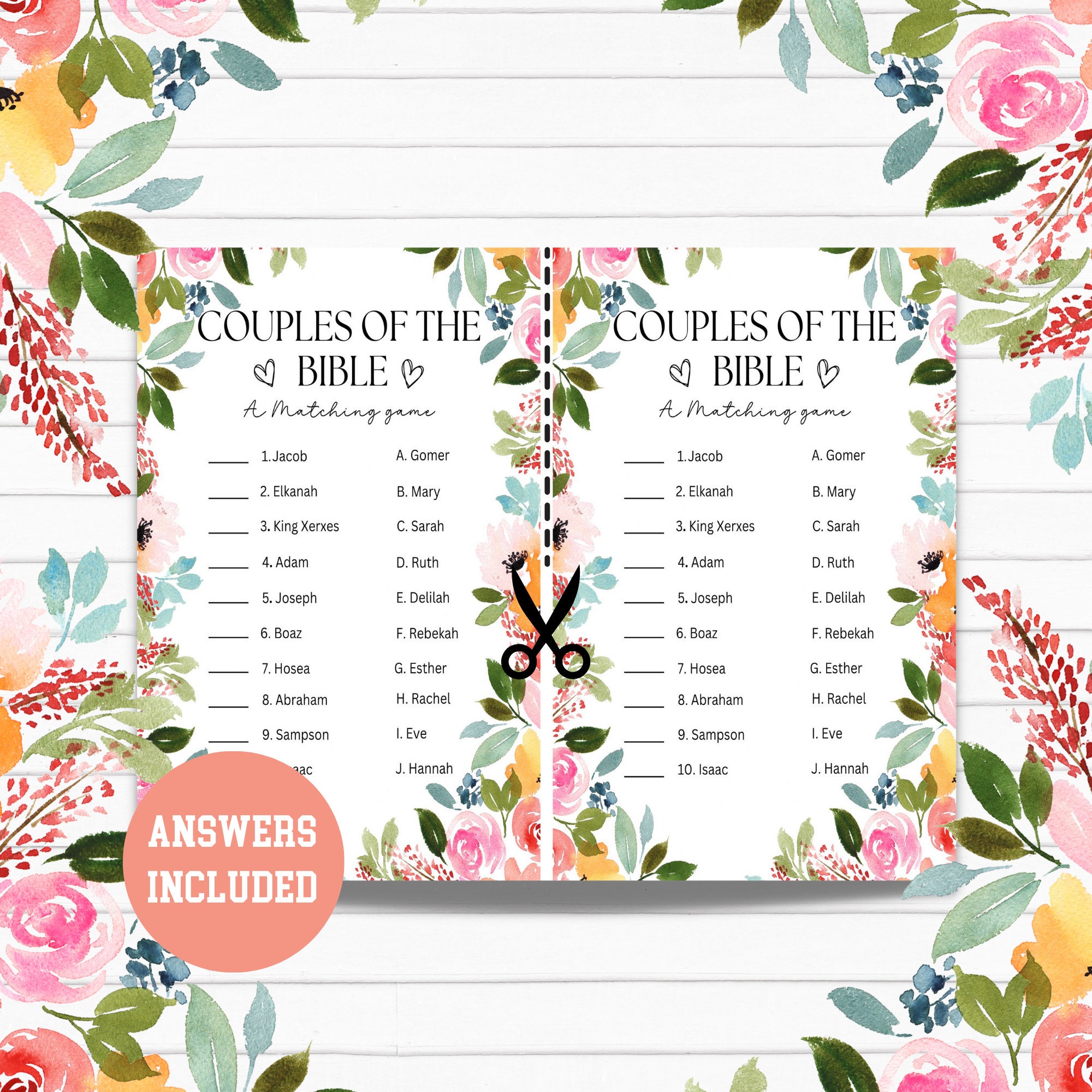 Bible Couples Match Game | Valentine Bible Match Party Game | Bible ...