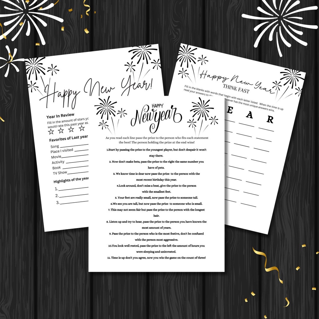 New Year's Game Bundle, 3 Printable Family Games, Party Games, New Year ...