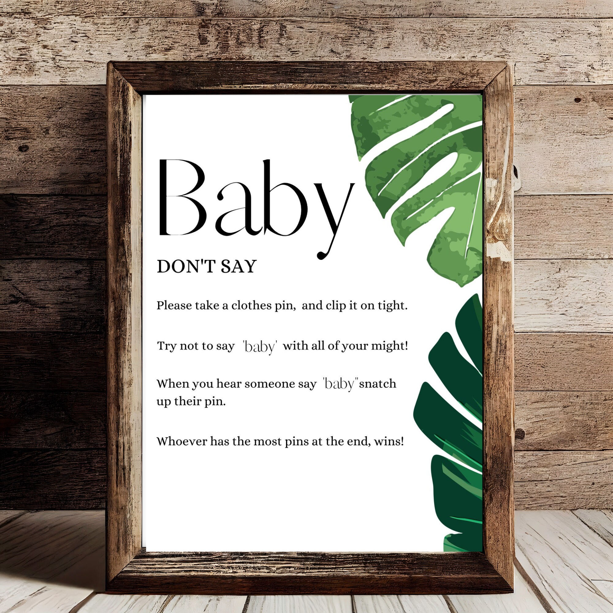 Don't Say Baby Printable Baby Shower Game Sign, Tropical Baby Shower ...