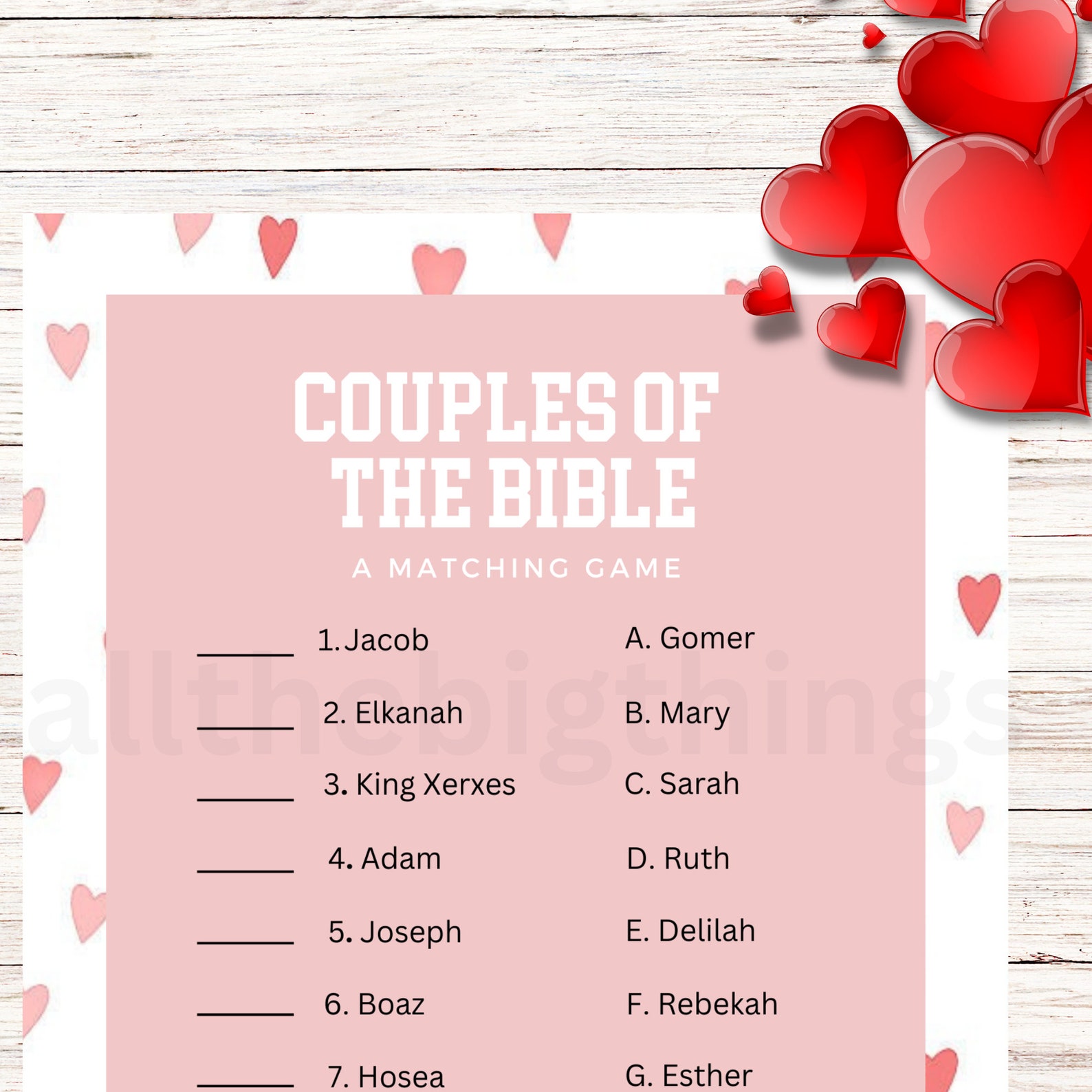 Bible Couples Match Game | Valentine Bible Match Party Game | Bible ...