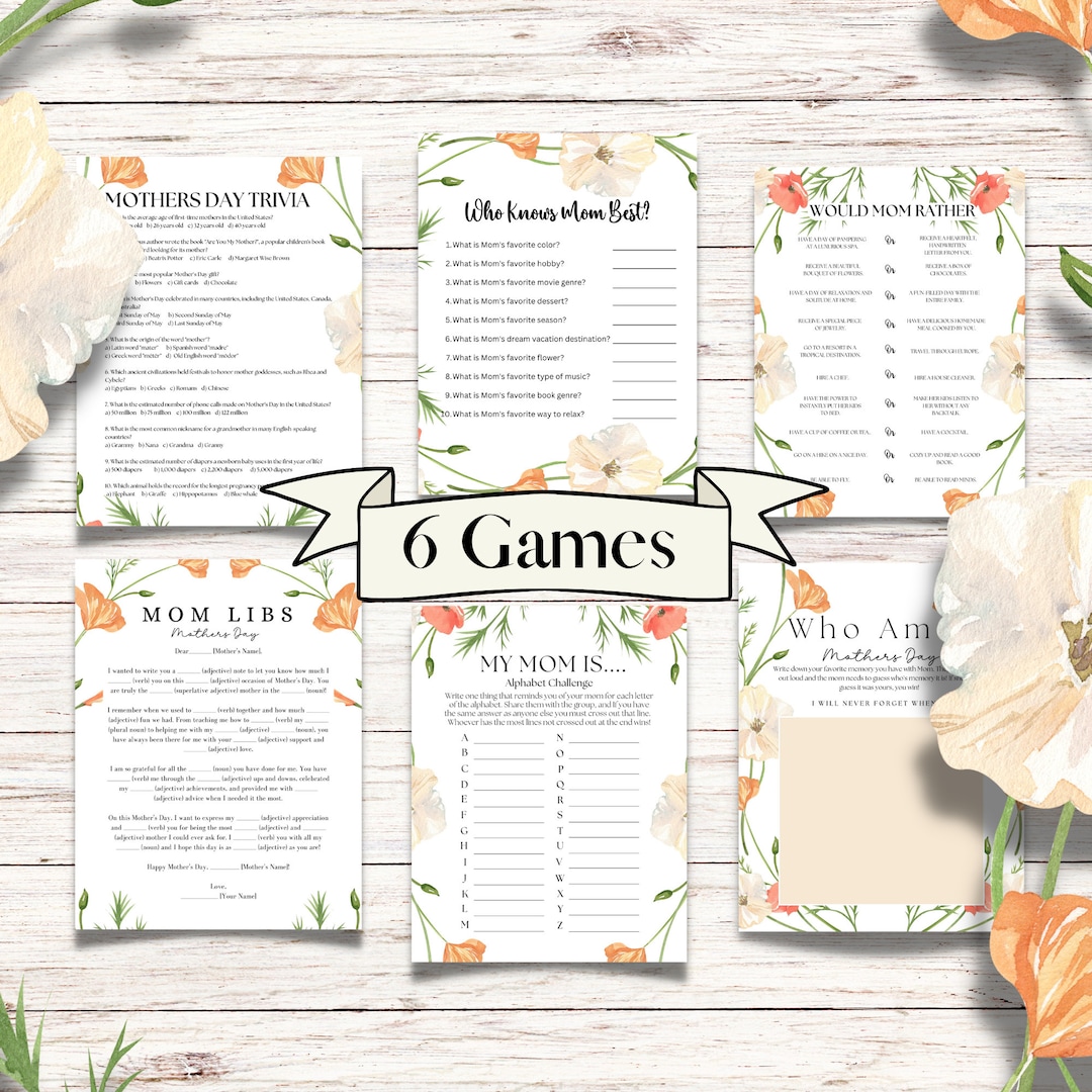 Printable Mother's Day Game Bundle, 6 Games, Mothers Day Game, Games ...