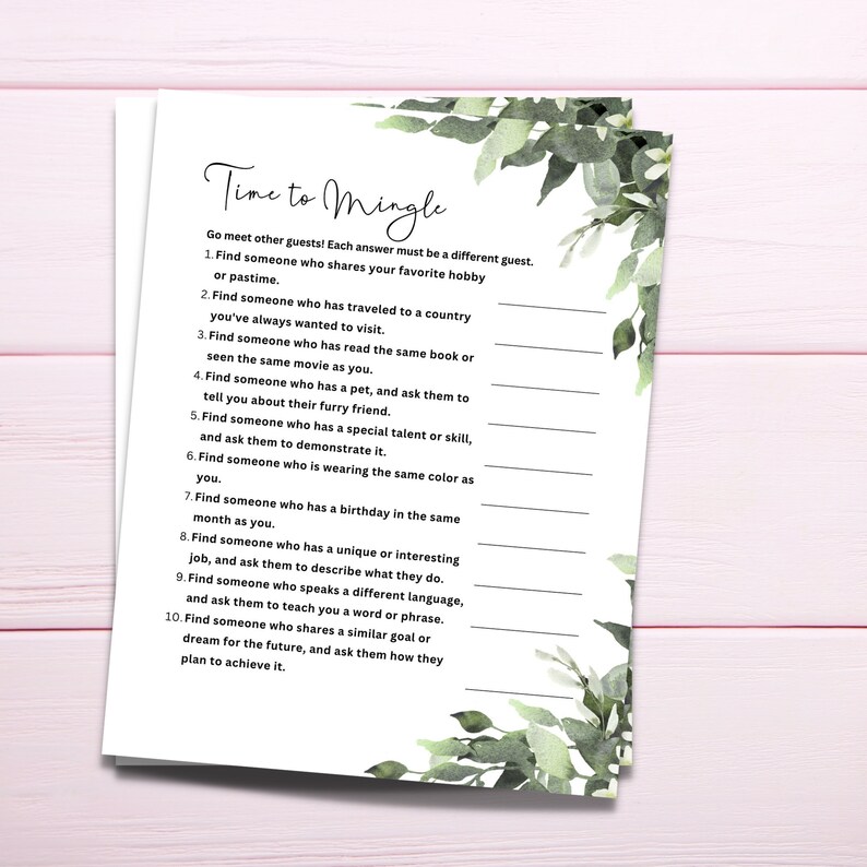 Time to Mingle/bridal Shower Games/ Baby Shower Game/ Printable Bridal ...