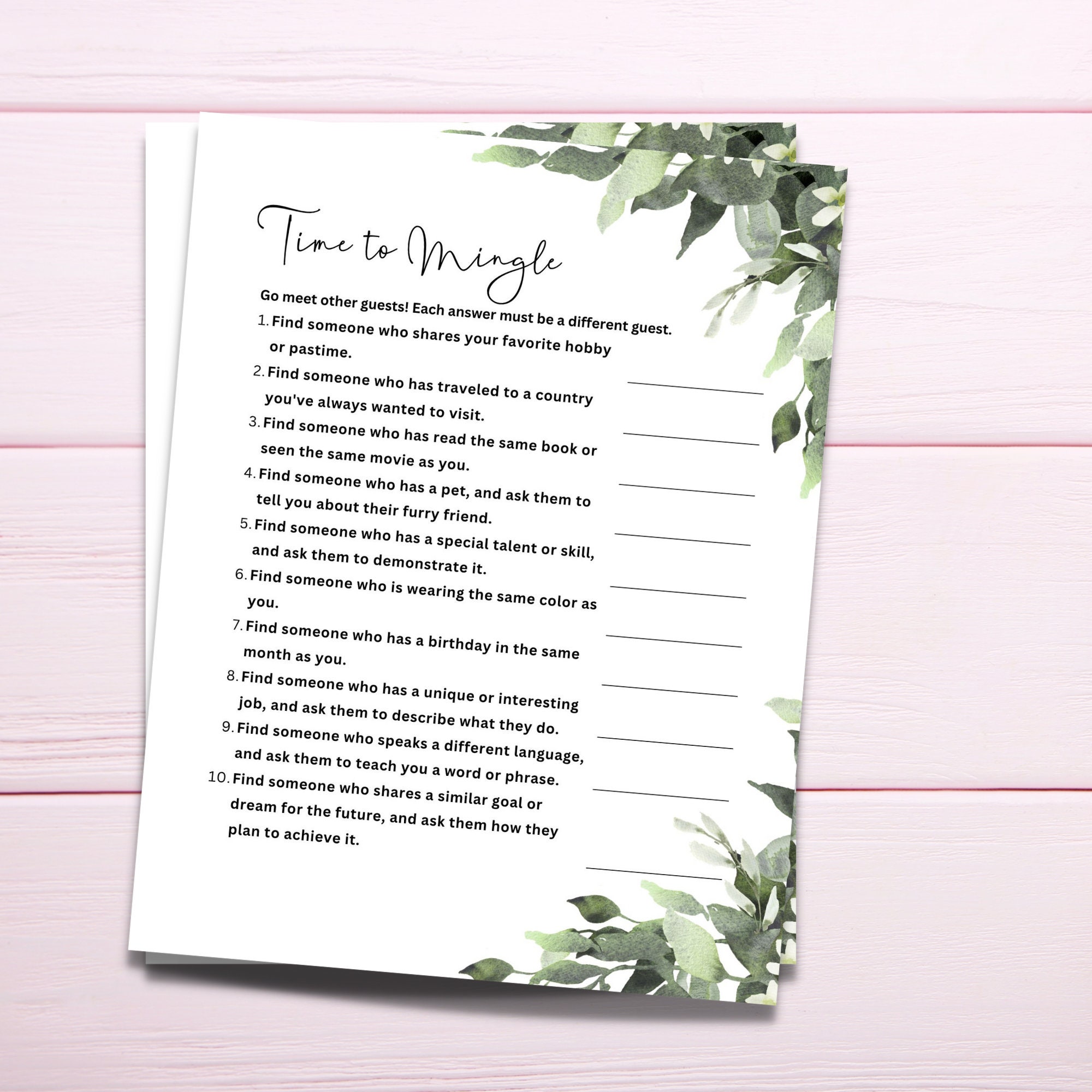 Time to Mingle/bridal Shower Games/ Baby Shower Game/ Printable Bridal ...