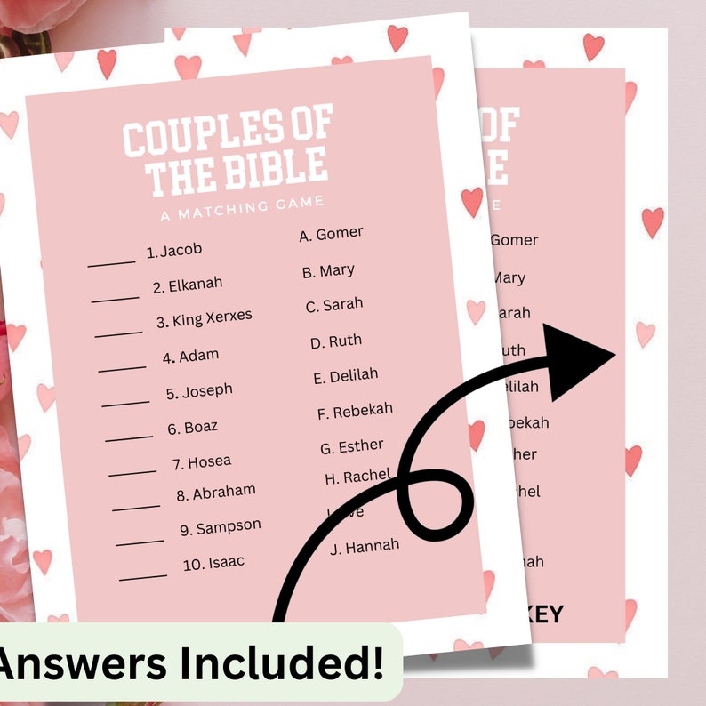 Bible Couples Match Game | Valentine Bible Match Party Game | Bible ...