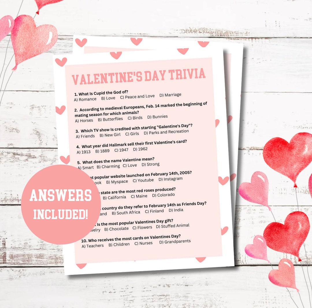 Valentine Day Trivia Game, Valentine Day Party Game for Kids ...