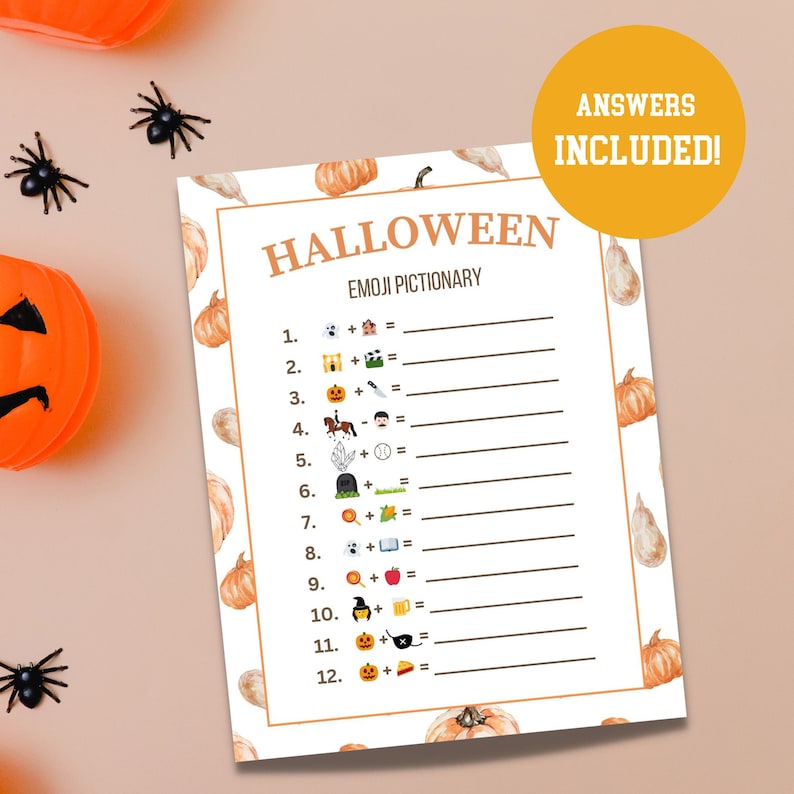 Halloween Emoji Pictionary Party Game, Halloween Picture Trivia Games ...