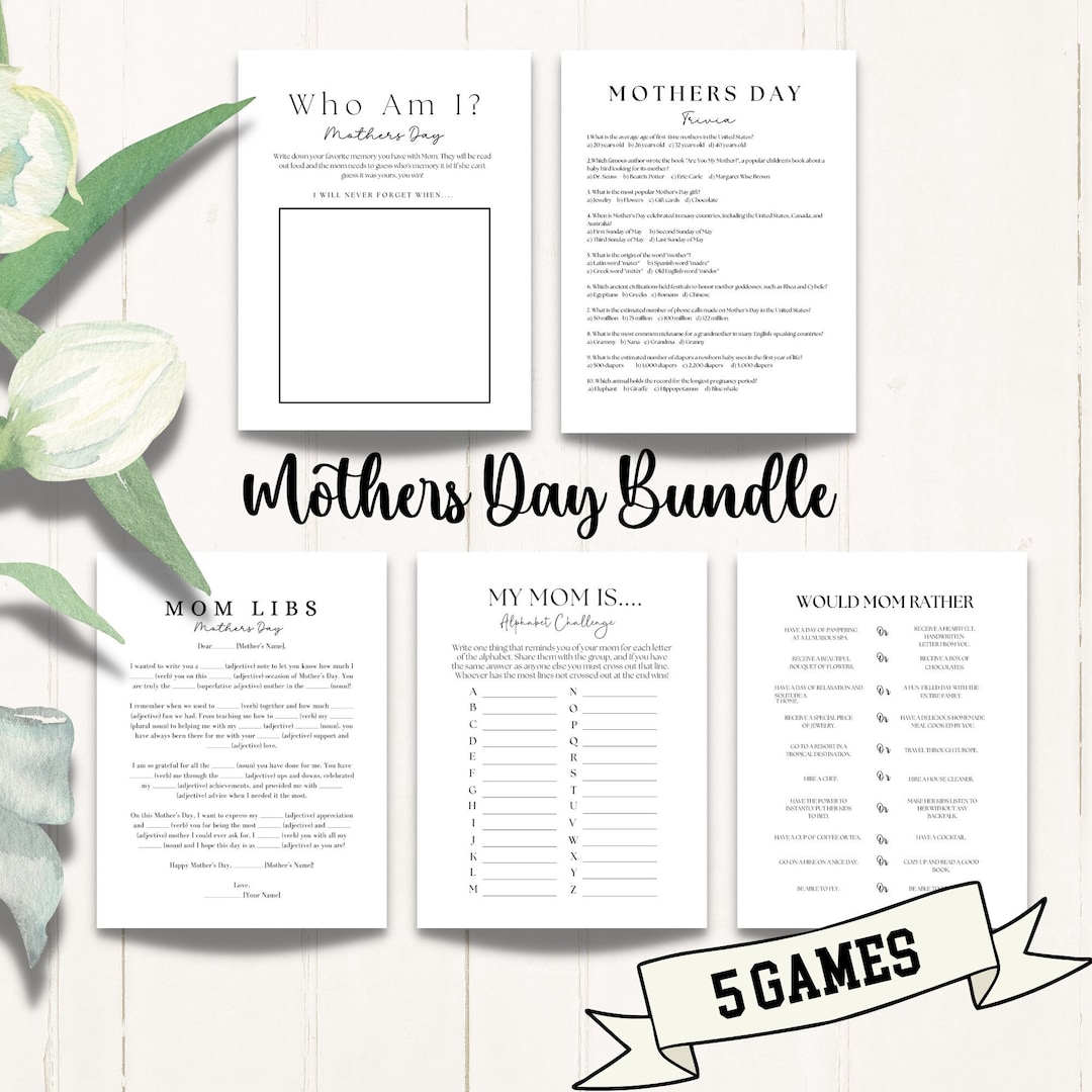 Printable Mother's Day Game Bundle, 5 Games, Mothers Day Game, Games ...