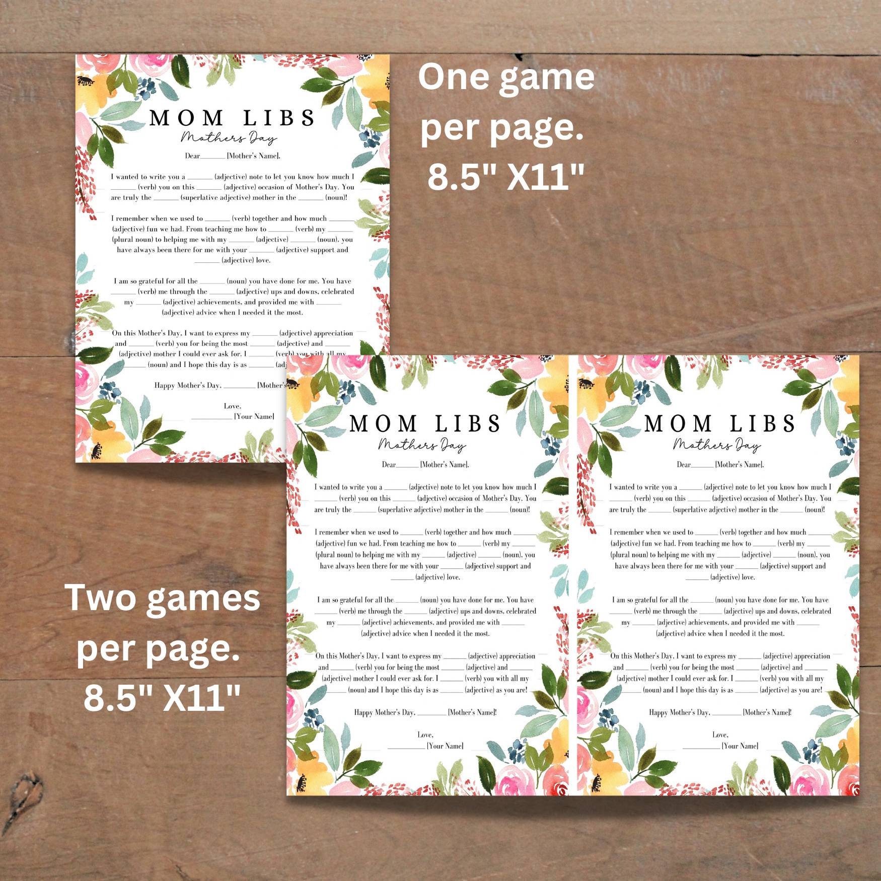 Mother's Day Mad Libs | Mad Libs | Mother Day Game | Printable Mothers ...