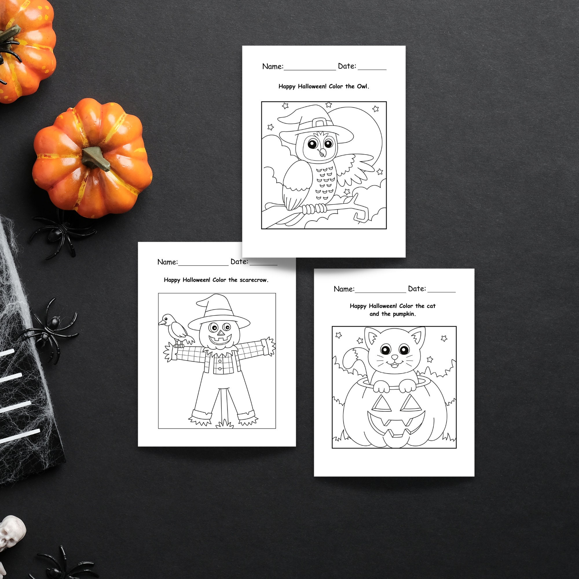 6 Halloween Coloring Page, Large Form for Toddler, Digital Download ...
