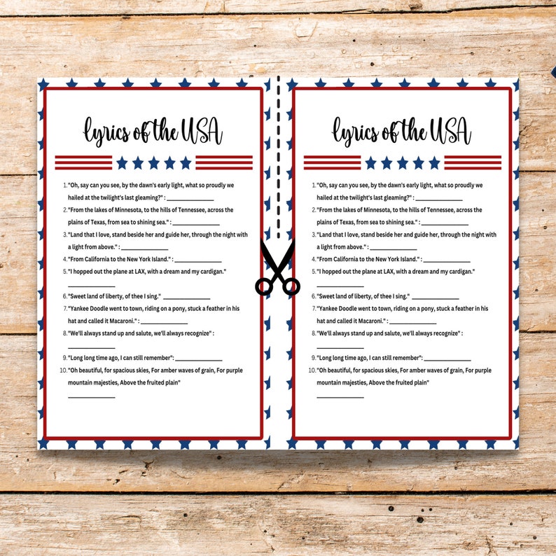 Patriotic Music of America, USA Song Trivia, Match up Game | Printable ...