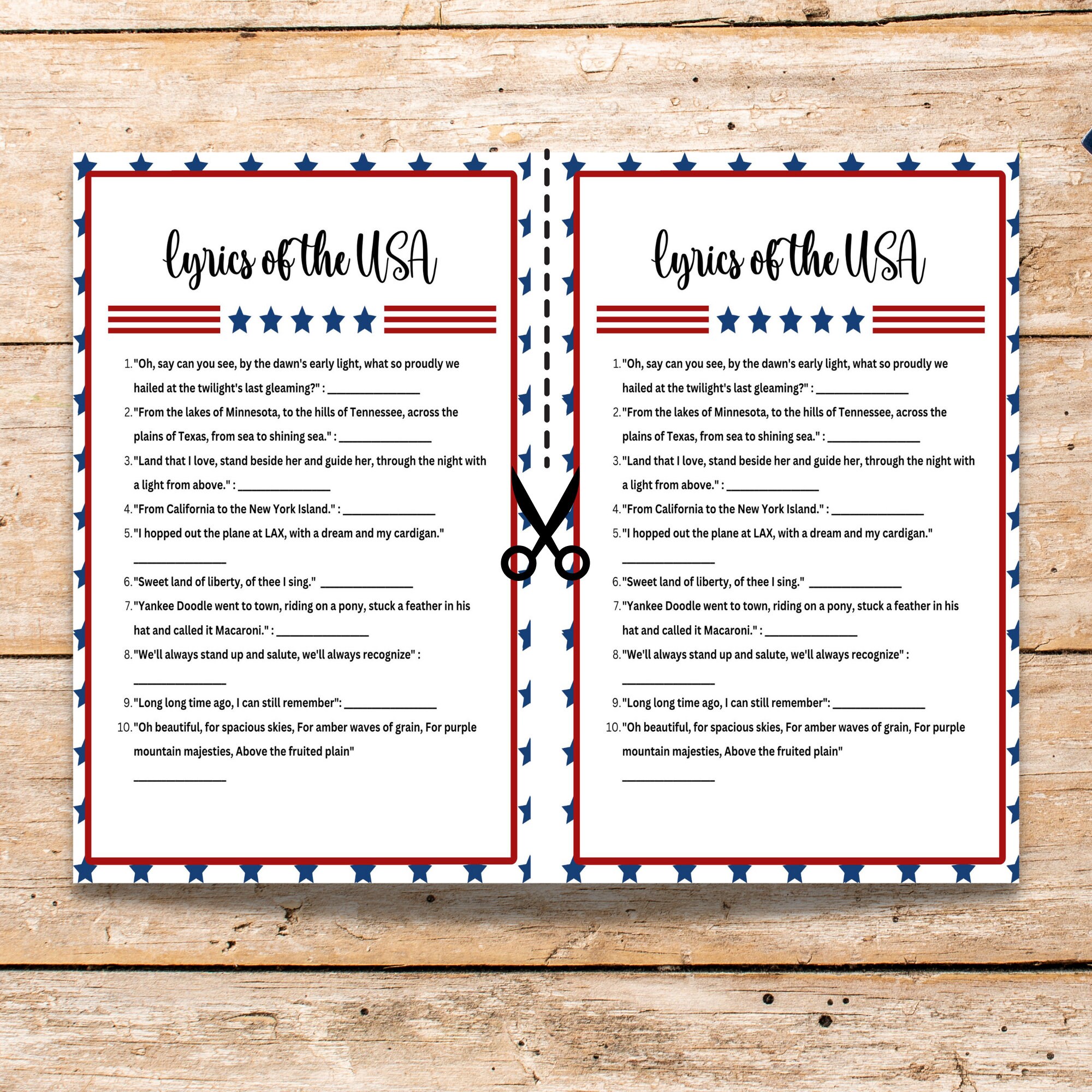 Patriotic Music of America, USA Song Trivia, Match up Game | Printable ...