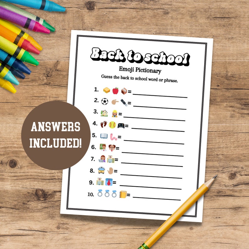 Back to School Game, Emoji Pictionary Worksheet, First Day of School ...