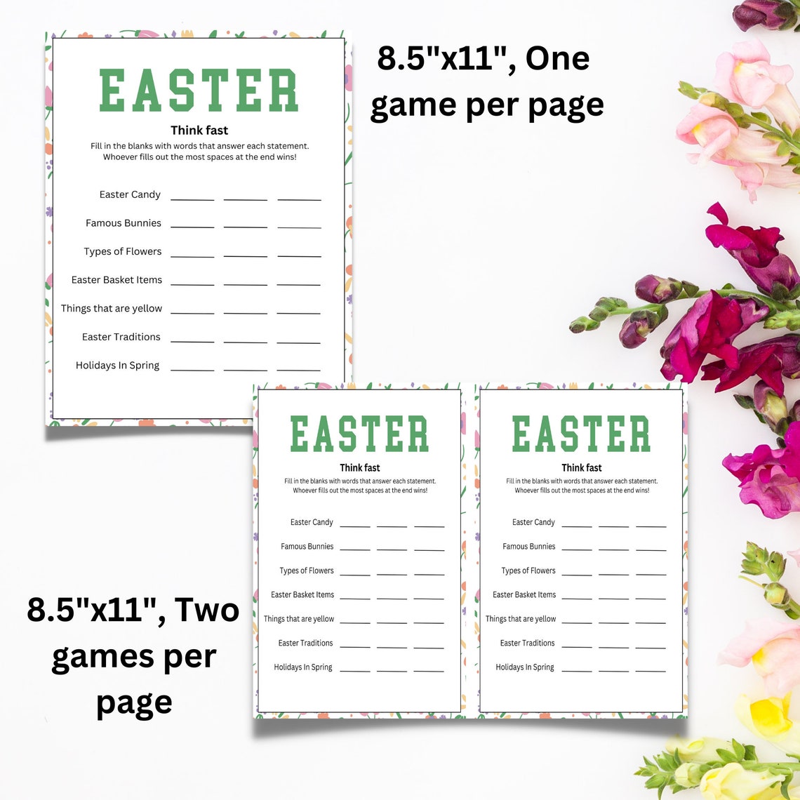 Easter Think Fast Game, Easter Party Game, Easter Printable Game ...