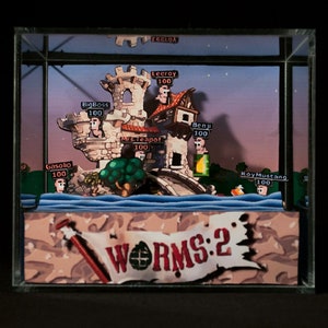 Worms 2 Cube Diorama - 3D Videogame - Gift for Gamer - Shadow Box ...