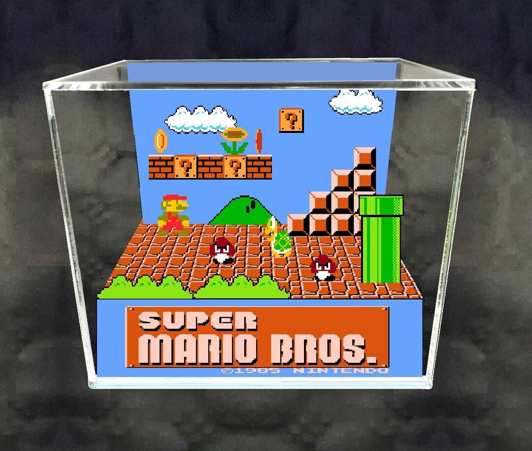 Super Mario Bros Cube Diorama - 3D Videogame - Gift for Gamer - Shadow ...