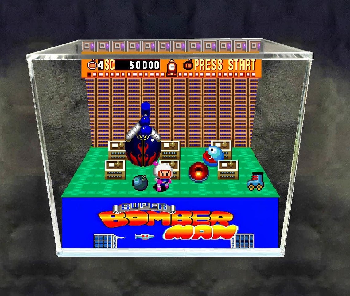 Bomberman Cube Diorama - 3D Videogame - Gift for Gamer - Shadow Box ...