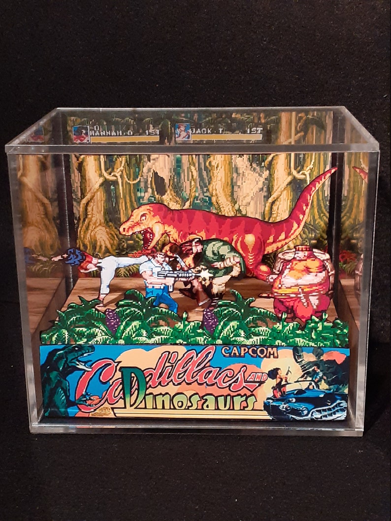 Cadillac & Dinosaurs Cube Diorama - 3D Videogame - Gift for Gamer ...