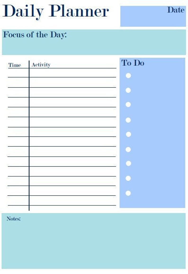 Daily Planner Journal Printable PDF Undated With To-do List and focus ...