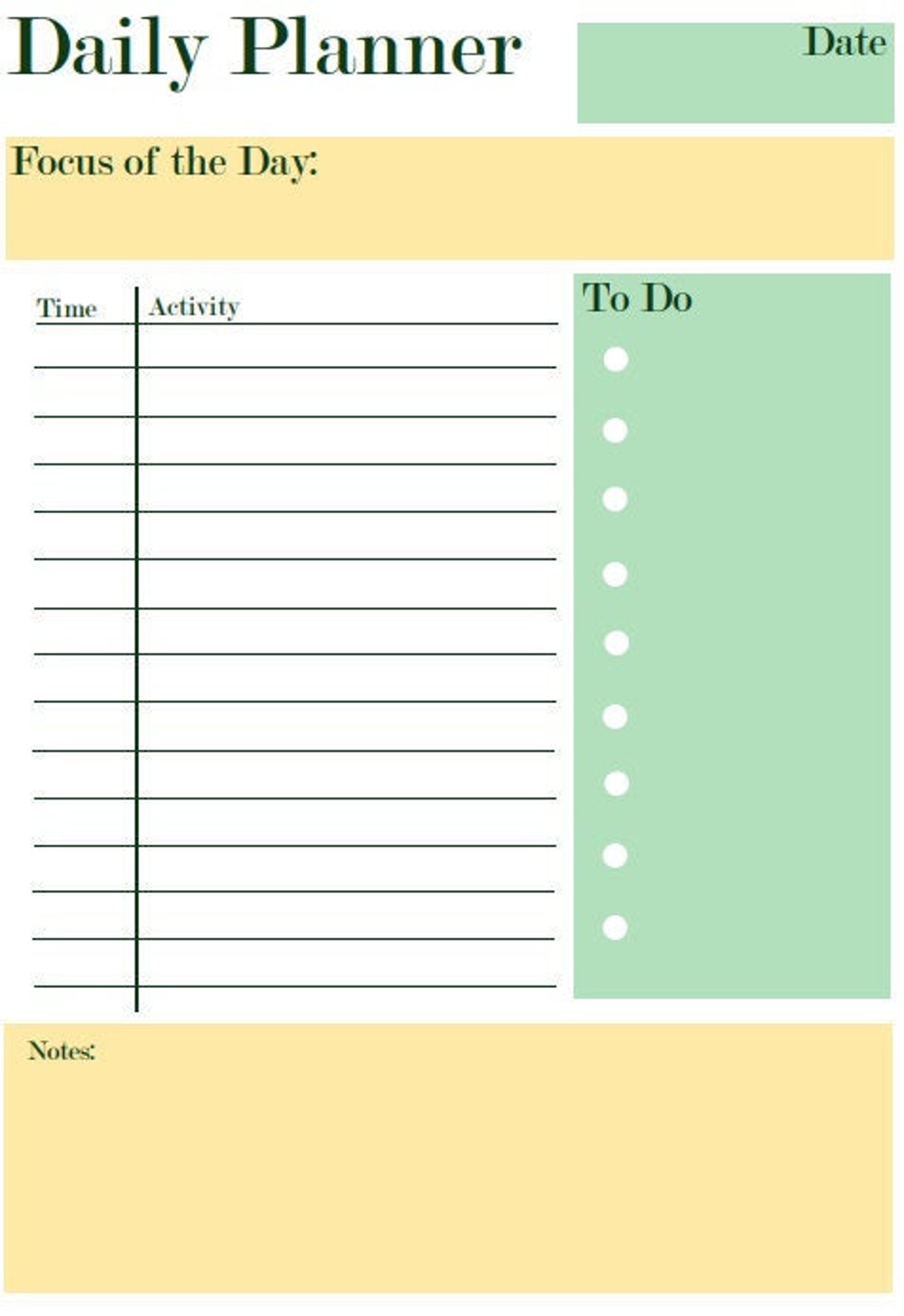 Daily Planner Journal Printable PDF Undated With To-do List and focus ...