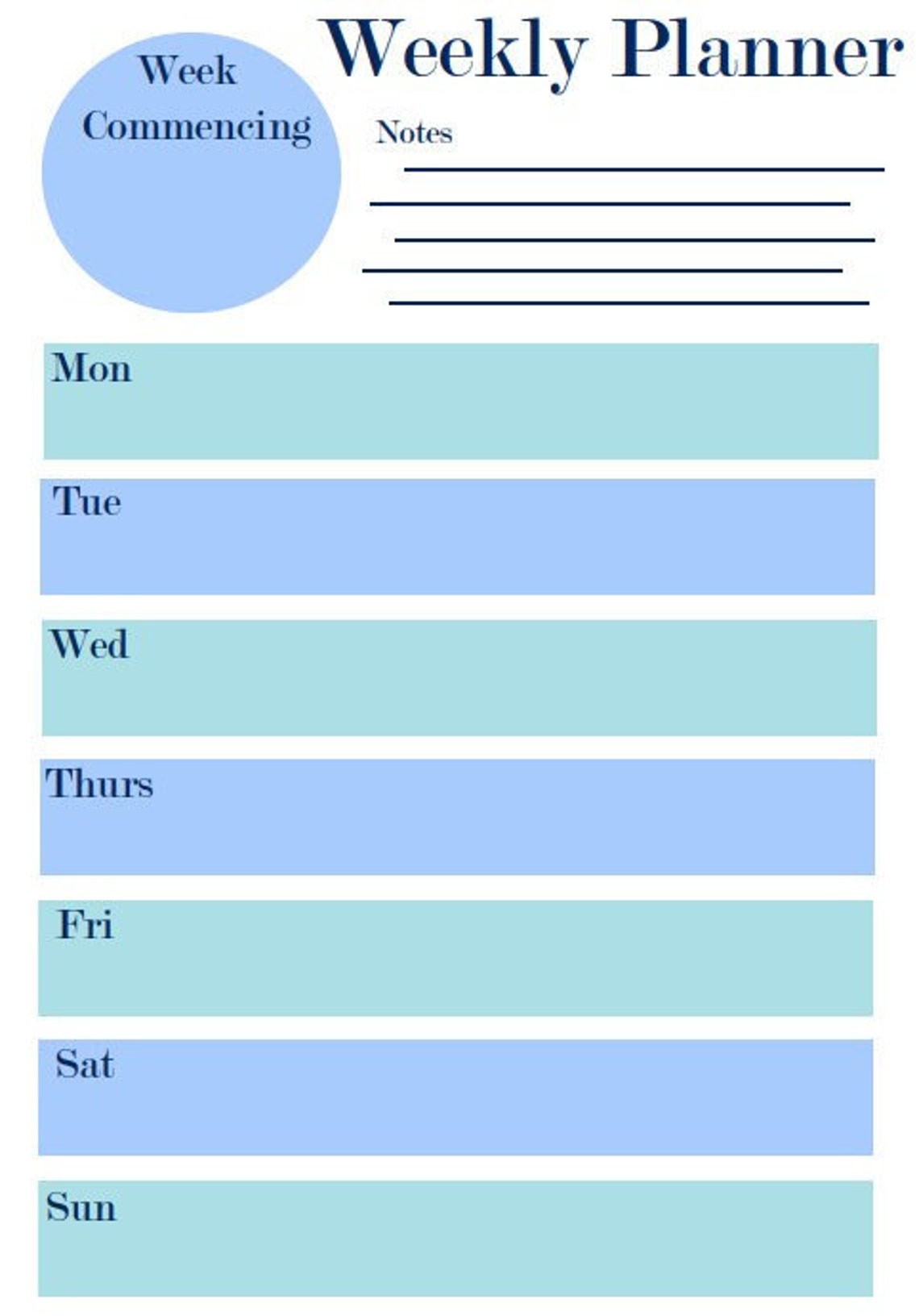Weekly Planner Journal Printable PDF Undated in Blue - Etsy