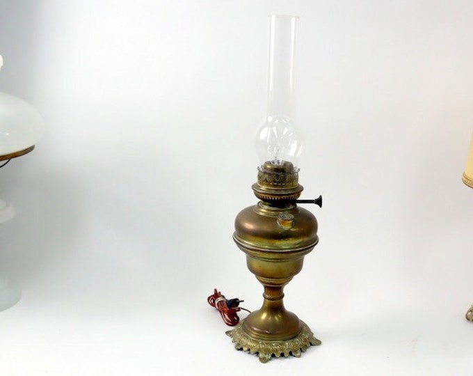 Electricized Antique Oil Lamp With Wind Glass - Etsy