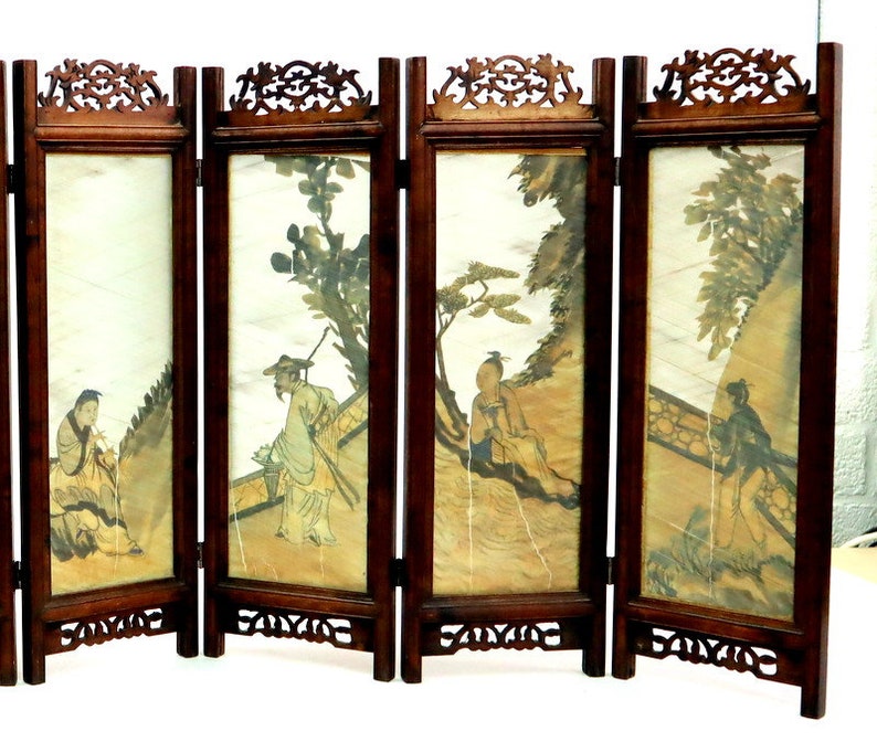 Antique Chinese Eight-stroke Wooden Table Screen With Clamped - Etsy