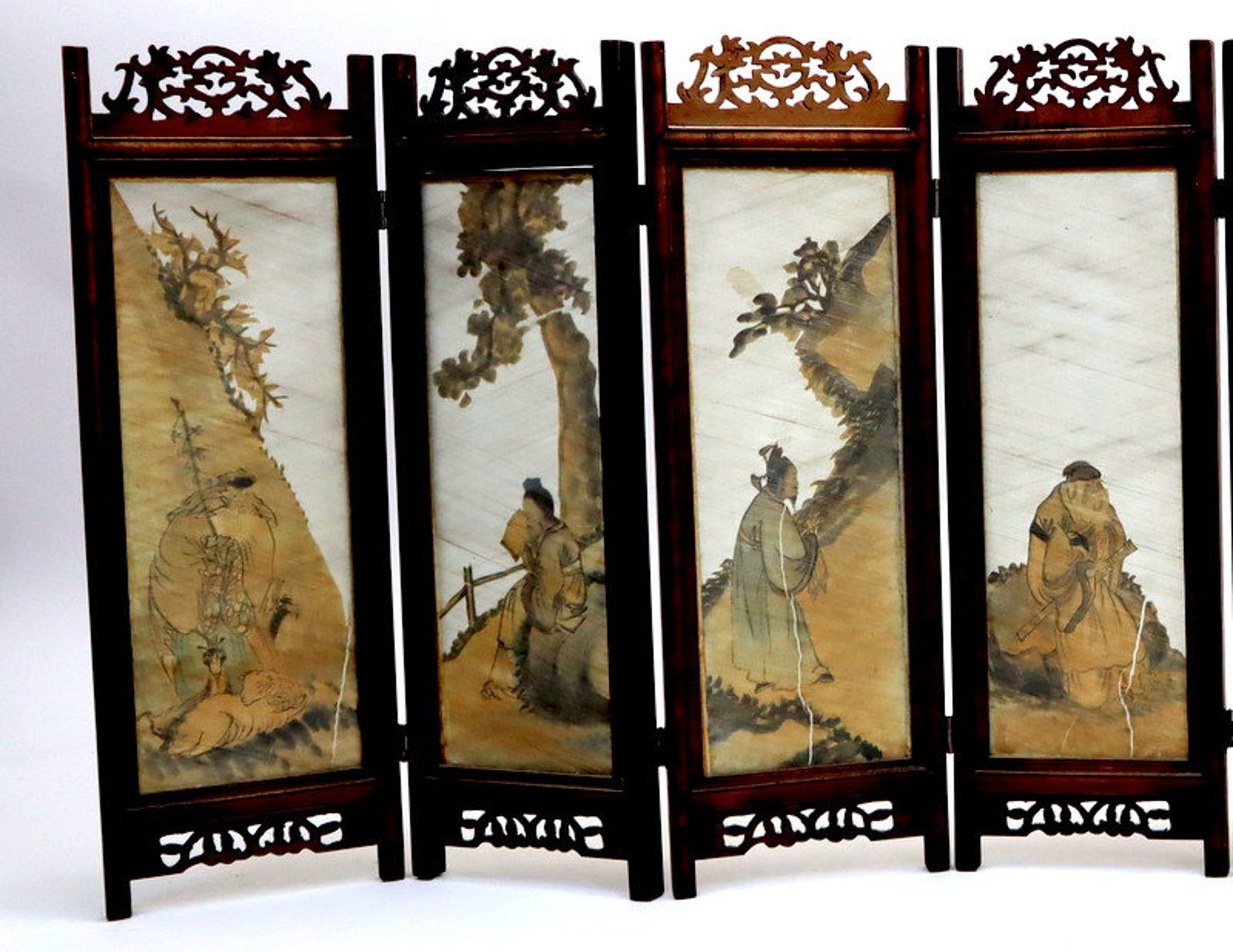 Antique Chinese Eight-stroke Wooden Table Screen With Clamped - Etsy