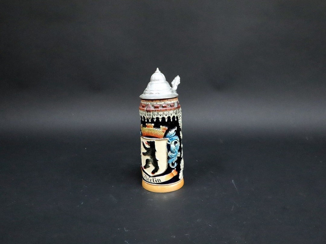 Original Ceramic Beer Mug With Pewter Valve Lid From Berlin, Germany - Etsy