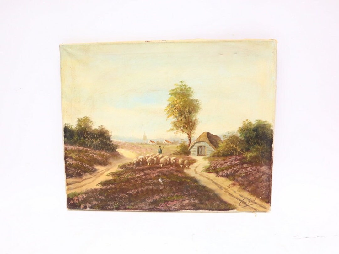 Oil Painting on Canvas shepherd With Flock on the Heath Unclearly ...