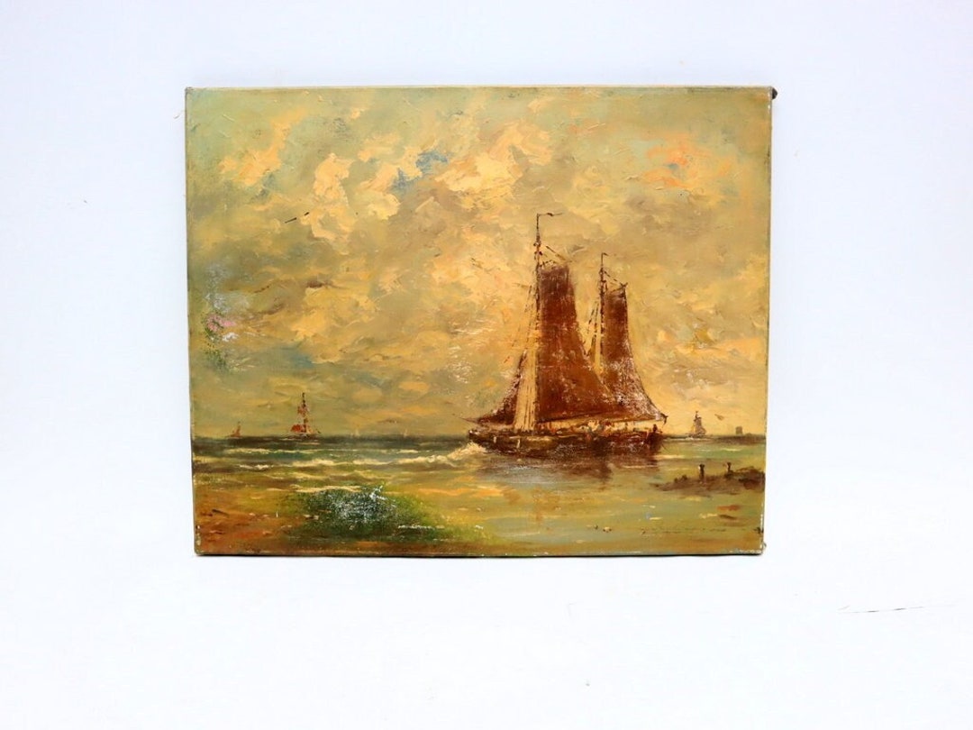 Oil Painting on Canvas sailing Ships Unclearly Signed, Needs to Be ...