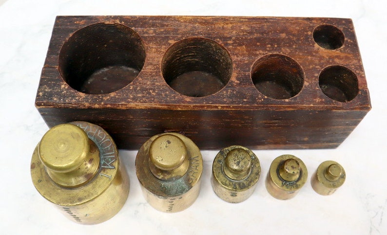 Antique Weight Block With 5 Braas Weights - Etsy