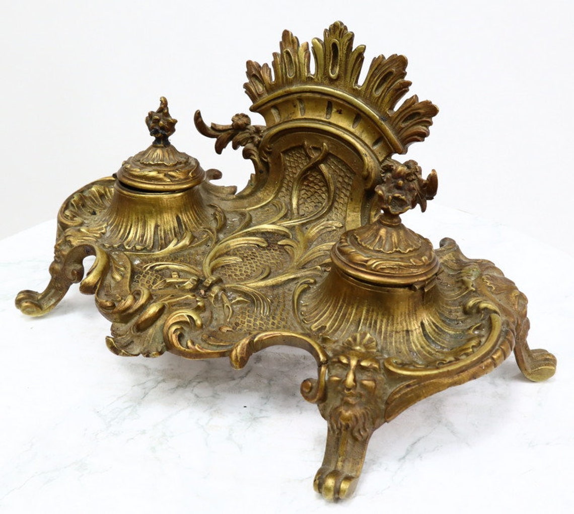 Antique Bronze Desk Ink Set - Etsy