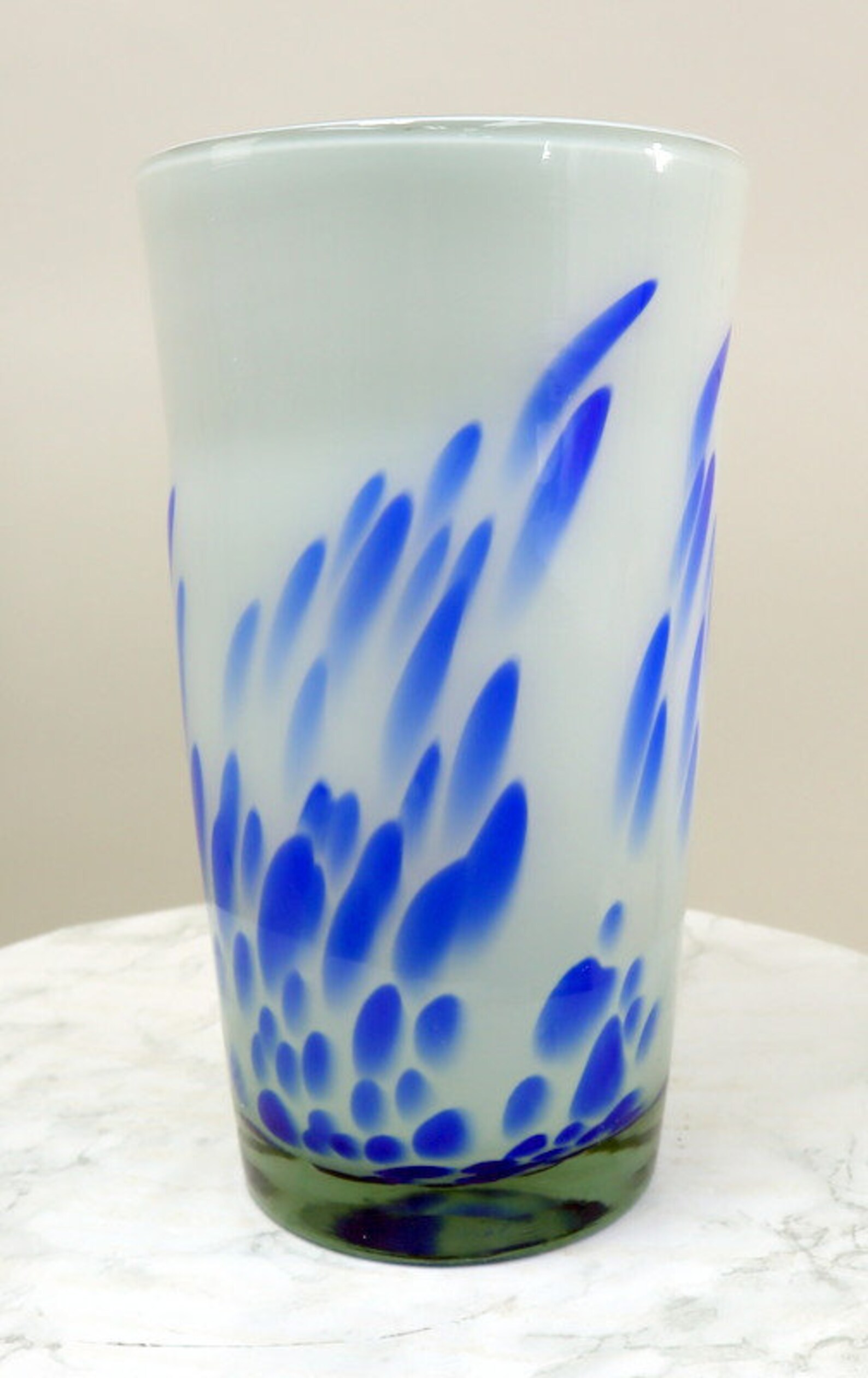DECORATIVE GLASS Vase-blue Designed Vase-white Glass - Etsy