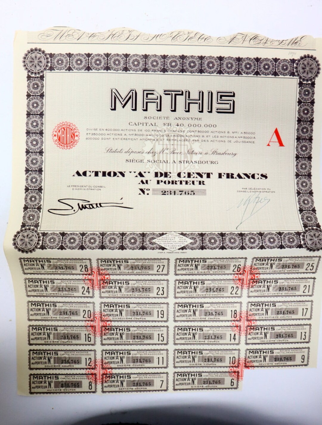 MATHIS Société, Original Historical Share - Etsy
