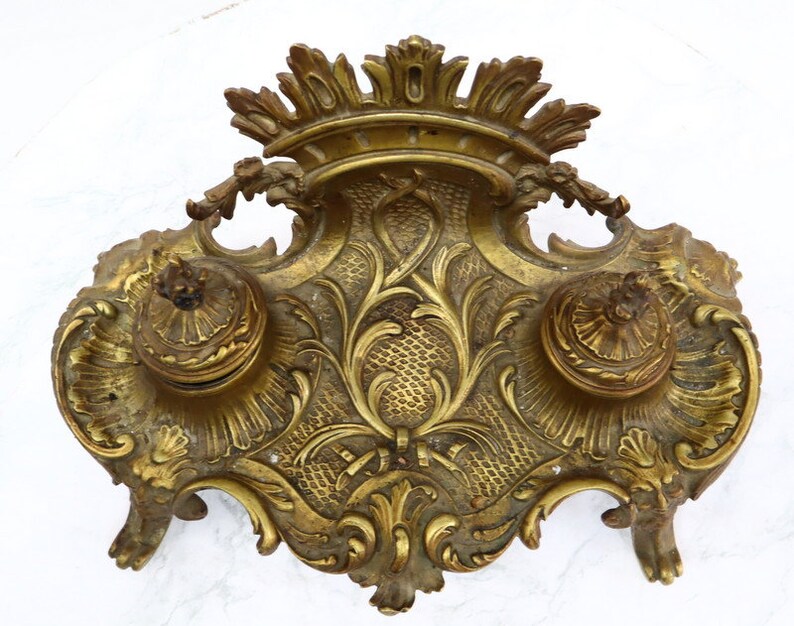 Antique Bronze Desk Ink Set - Etsy