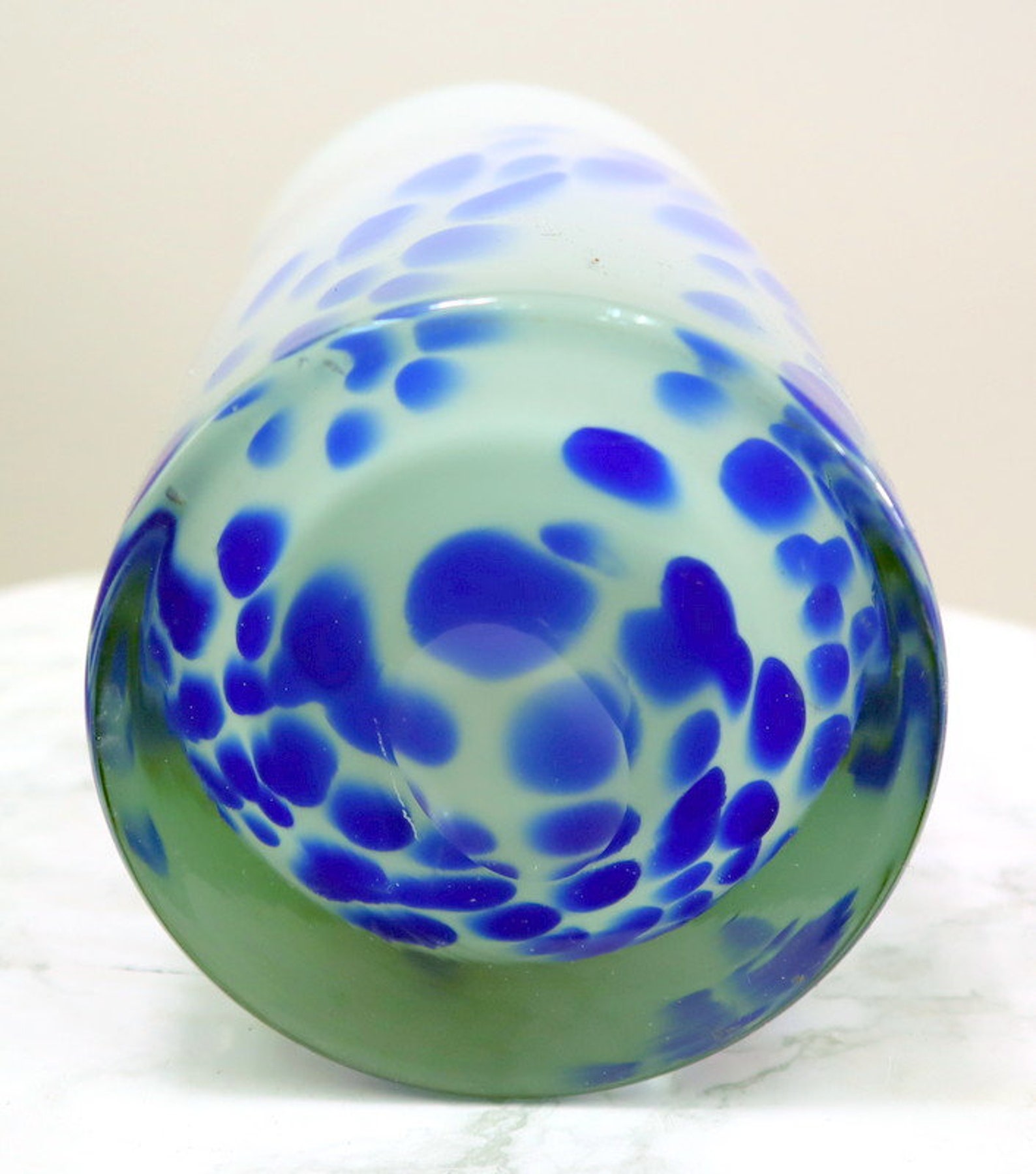 DECORATIVE GLASS Vase-blue Designed Vase-white Glass - Etsy