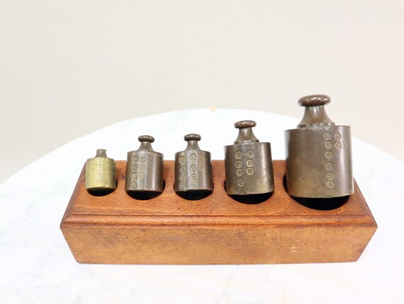 Antique Weight Block With 5 Braas Weights - Etsy