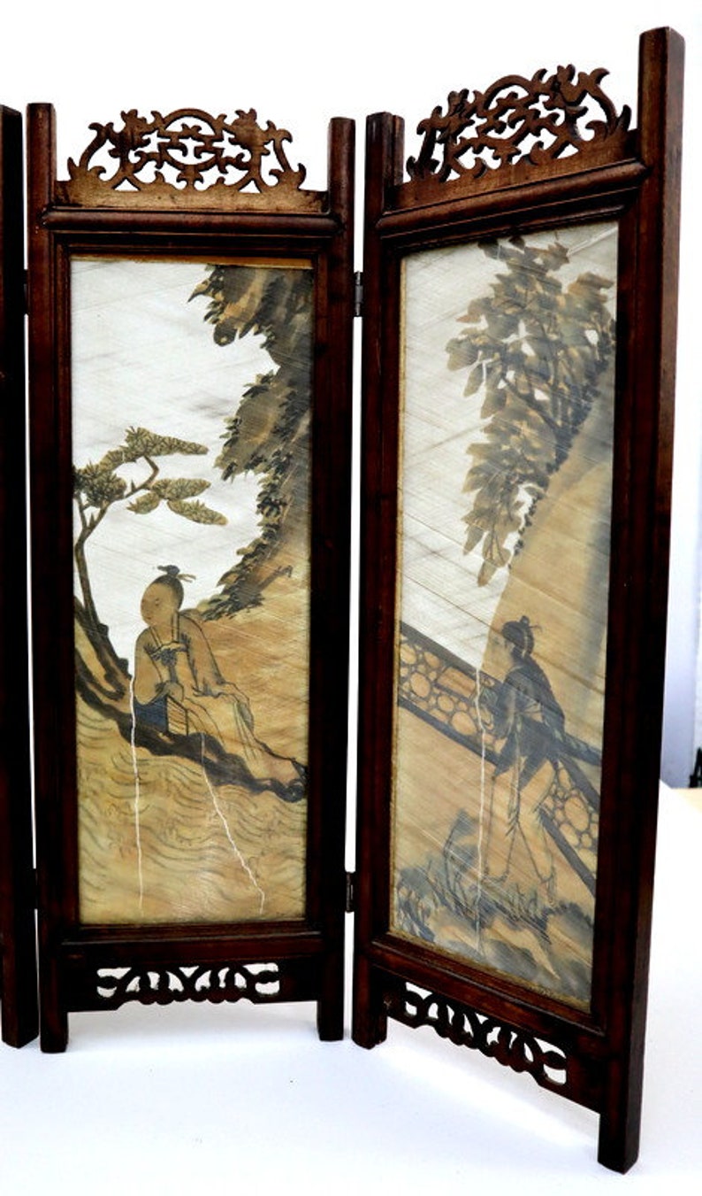 Antique Chinese Eight-stroke Wooden Table Screen With Clamped | Etsy