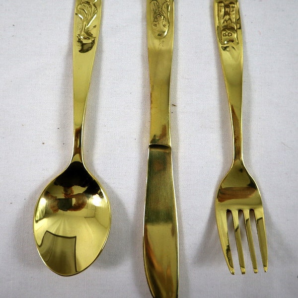 Gold Plated Fork Spoon and Knife - Etsy