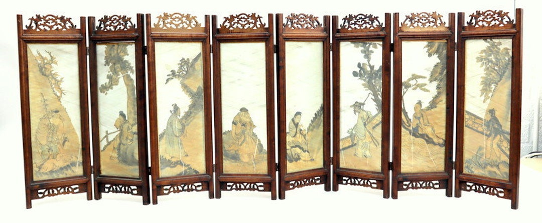 Antique Chinese Eight-stroke Wooden Table Screen With Clamped Prints - Etsy