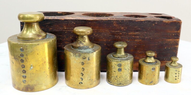 Antique Weight Block With 5 Braas Weights - Etsy