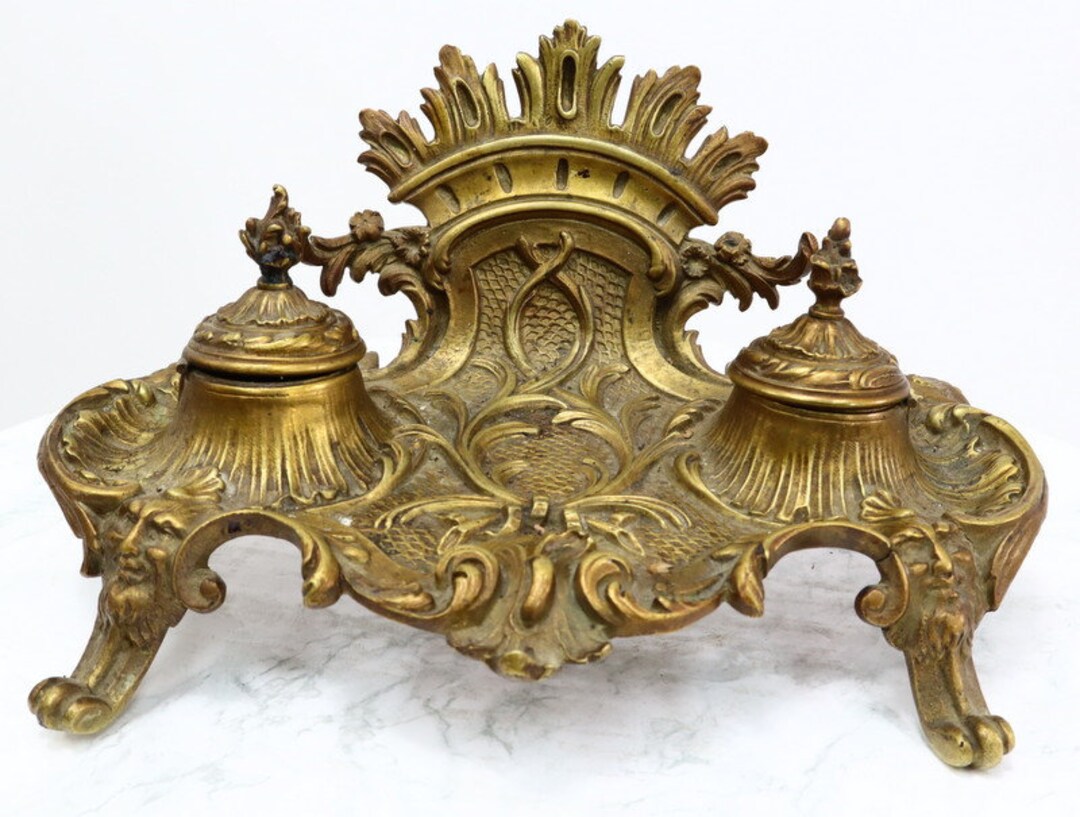 Antique Bronze Desk Ink Set - Etsy