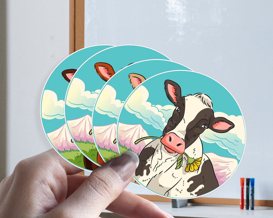 Semi Realistic Cartoon Cow Sticker for All Types of Surfaces - Etsy