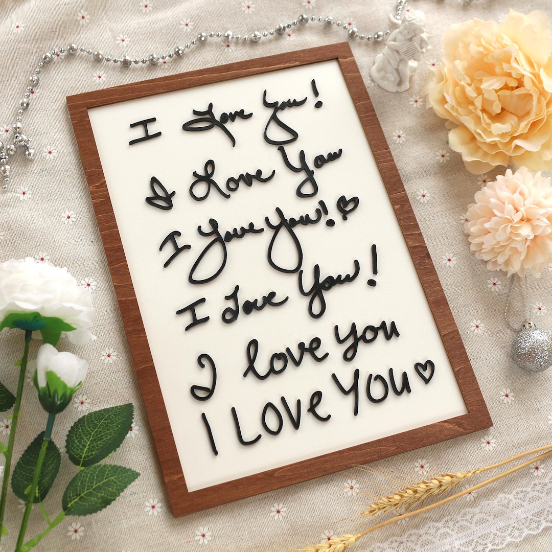 Personalized Handwriting Sign: 3D Wood & Acrylic 'I Love You' Gift - Etsy